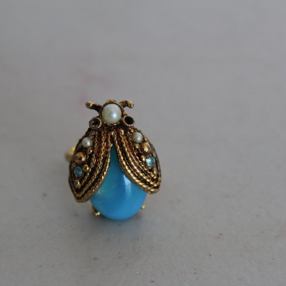 Jewelry | Vintage Lady Bug Ring Antique Gold Tone Blue Stone | Poshmark
